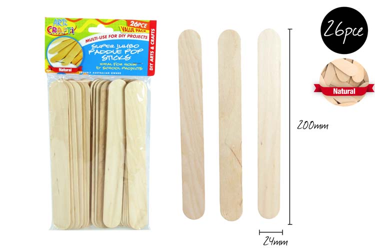 26pc Jumbo Paddle Pop Sticks - Natural Colour