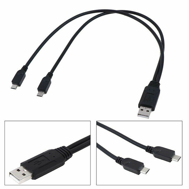 1x USB 2.0 Male To Male Dual Micro USB Splitter Y Charging Data Cable AU