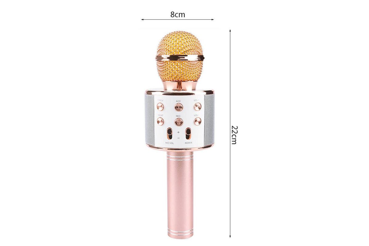 ROSE GOLD Karaoke Microphone Speaker Wireless Bluetooth Handheld Mic ...