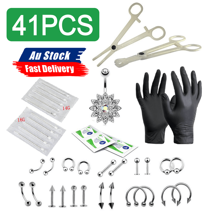 41pcs Body Piercing Kit Needle Nipple Belly Tongue Eyebrow Nose Lip ...