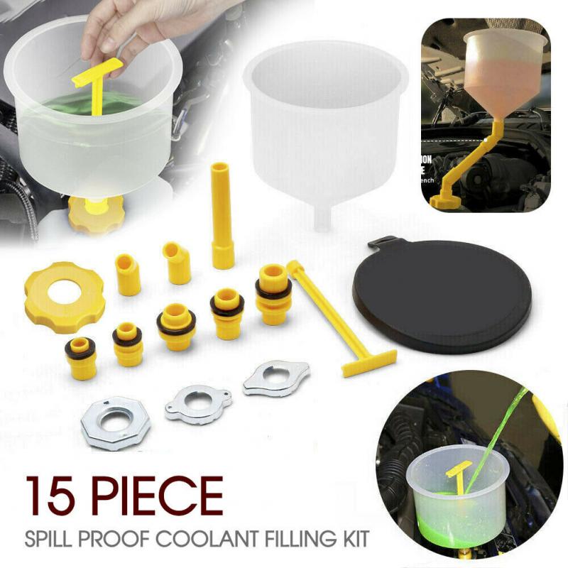 Spill Proof Radiator Coolant Filling Funnel Kit 15-pcs Cooling System ...